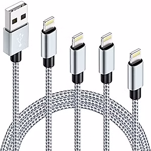 IDISON MFi Certified iPhone Charger, 4Packs(3/6/6/10FT) USB iPhone Charging Cable Nylon Braided Fast Charging Cord Compatible for iPhones/Pad(Gray +White)