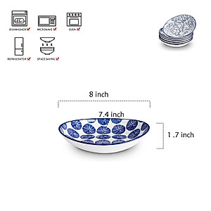 Selamica Porcelain 20oz Bowls Set Bundle with 8 inch Porcelain Pasta Bowls, Vintage Blue