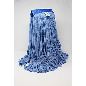 Turkey Creek Essentials Mop Heads Commercial Grade USA Made Looped End Heavy Duty Large Mop Head of Blue 4-Ply Synthetic Yarn Industrial Wet Mop Head Replacement and String Mop Refills (6, Large)