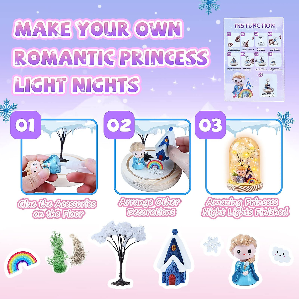 joypath Gifts for 4 5 6 7 8 Year Old Girls, DIY Night Light Toys for Girls Ages 4-6 6-9, Make Your Own Princess Crafts for Kids, Arts and Crafts Nightlight Birthday Christmas Gift for Girls