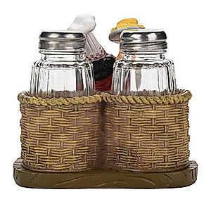 Salt and Pepper Shakers Set, Cute Fat Chef Decorative Statue Spice Organizer, with Holder Figurine Gift for Family, Kitchen, Restaurant, Cafe, Bakery (E14-15018-B)