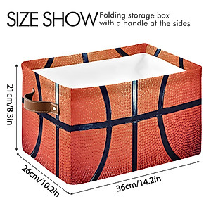 Sport Basketball Storage Bin Canvas Toys Storage Basket Bin Large Storage Cube Box Collapsible with Handles for Home Office Bedroom Closet Shelves，1 pc