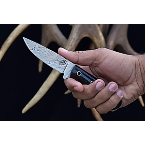 Knives Ranch Handmade Damascus Steel EDC Utility Knife - Full Tang - Burlap Micarta Handle - Heavy-Duty Pancake Sheath Snug Fit (3112-M)