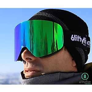 6fiftyfive - Ski Goggles Men and Women - Frameless, Full REVO Coating, Anti Fog, Magnetic Quick Change Lens, 100% UV400, OTG - Ski, Snowmobile and Snowboard