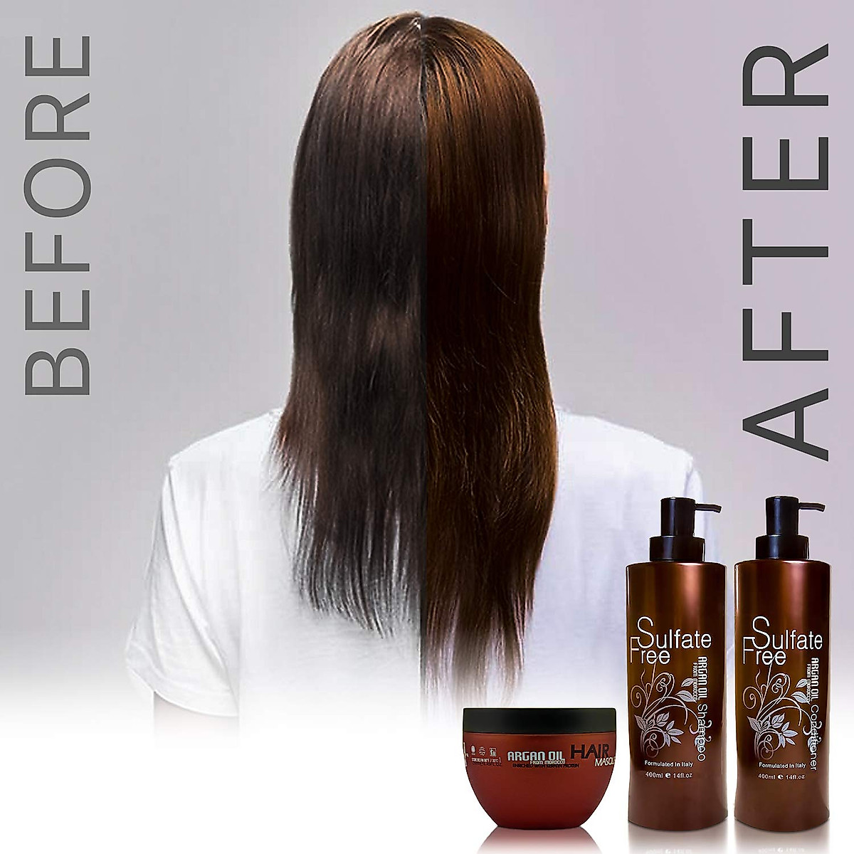 BINGO HAIR CARE Moroccan Argan Oil Shampoo Conditioner and Mask Set, Sulfate Free for Damaged, Dry, Curly or Frizzy Hair - Thickening for Fine/Thin Hair Safe for Color and Keratin Treated Hair