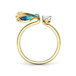 Simulated Diamond Butterfly Ring for Women Inlaid Zircon Statement Ring Elegant Adjustable Opening Ring (Gold, One Size)