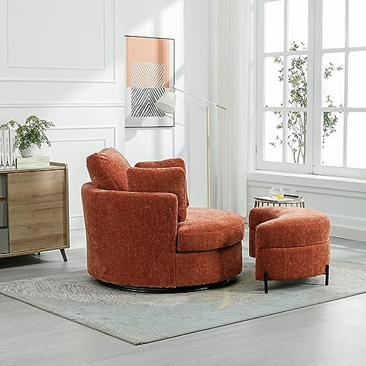 Oversized Swivel Accent Barrel Chair with Storage Bench Large Ottoman+4 Pillows,Comfy Upholstered 360 Recliner Sofa Club Chaise Leisure Round Loveseat Lounge Armchair for Living Room/Hotel/Nursery