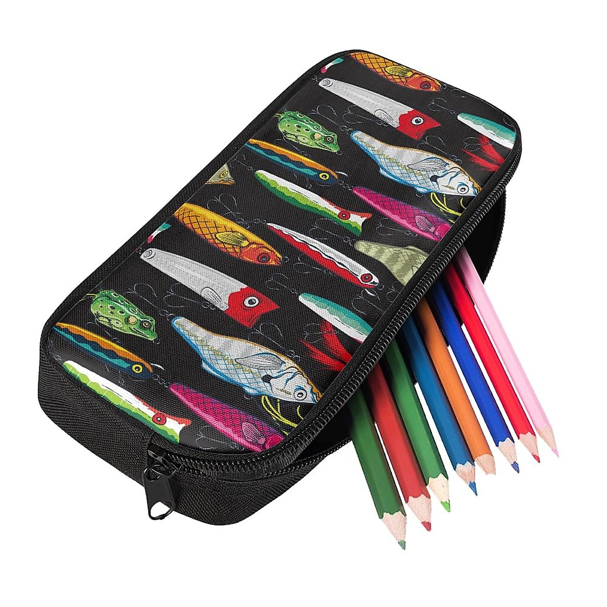 Ouhene Fishing Lures Pencil Case for Men Women,Large Capacity Pencil Box for Boys Girls,Pencil Case Pouch with Zipper for School Work Travel