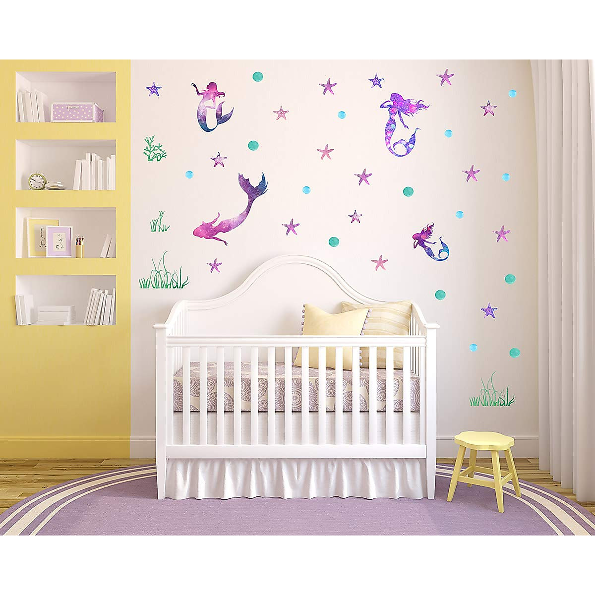 Easu Mermaid Wall Decals Girls Nursery Bedroom Wall Sticker Girls Wall Decals Mermaids Decorative Peel & Stick Wall Decals