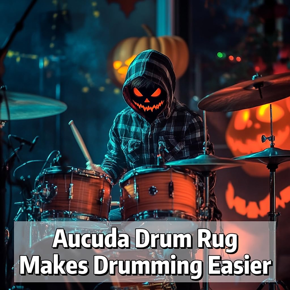 Aucuda Starry Blue Drum Rug Mat 4x6ft Tightly Woven Fabric Cool Drum Floor Mat with Non Slip Grip Bottom, Electric Drum Set Carpet Accessories for Holiday Practice, Apartment, Soundproof, Winter.