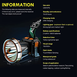 PINSAI High Power LED Headlamp Super Bright Adult Motion Sensor Headlight Spotlight Waterproof Rechargeable Outdoor Hunting Light Flashlight Portable Head lamp for Fishing Camping Hiking