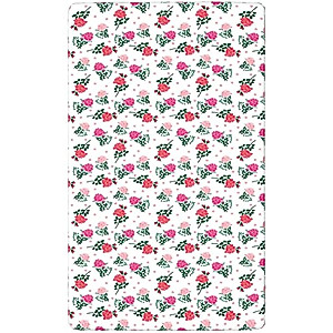 Rose Themed Fitted Mini Crib Sheets,Portable Mini Crib Sheets Soft and Breathable Bed Sheets-Great for Boy or Girl Room or Nursery,24“ x38“,Rose Dark Coral