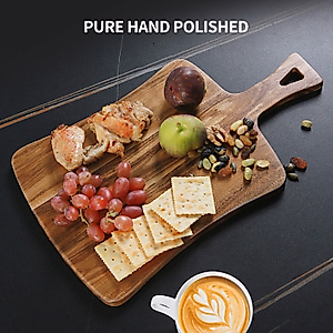 YSTKC Acacia Wood Cutting Board with Handle 14" x 8.5" Inch, Wooden Serving Tray, Charcuterie Paddle, Cutting Serving Versatile Board for Meat, Cheese, Vegetables, Bread, and Charcuterie