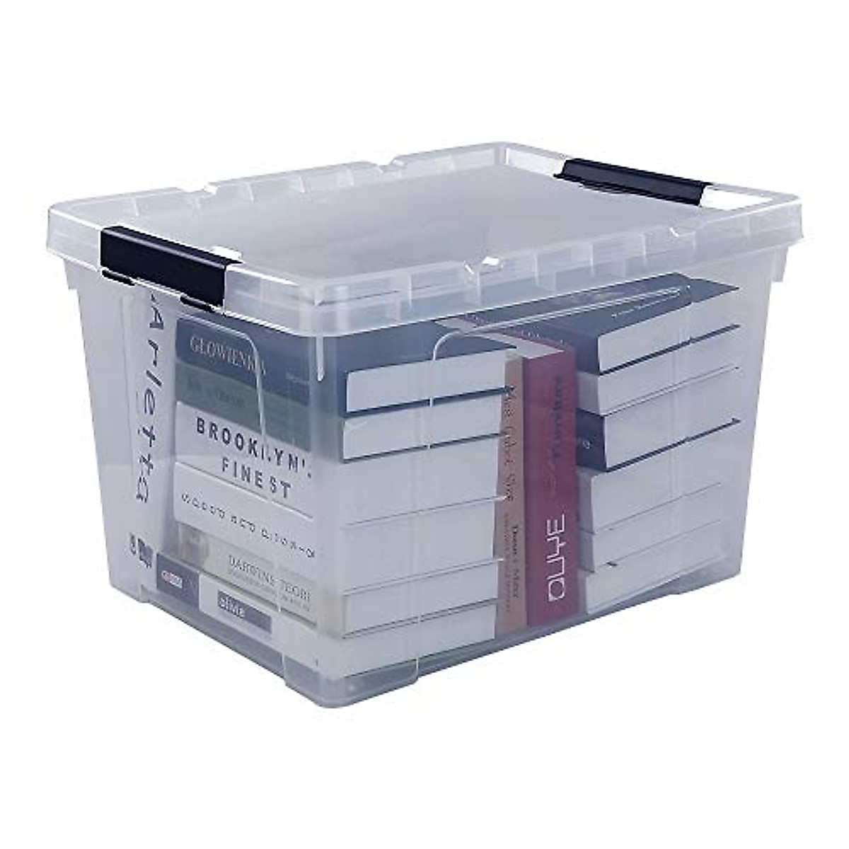 Sandmovie 40 Quart Clear Large Plastic Storage Bin, Latching Storage Box with Lids and Wheels, Pack of 4