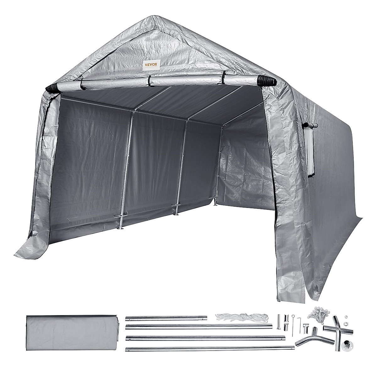 VEVOR Outdoor Portable Storage Shelter Shed, 10x15x8ft Heavy Duty Instant Garage Tent Canopy Carport with Roll-up Zipper Door and Ventilated Windows for Cars, Motorcycle, Bike, Garden Tools