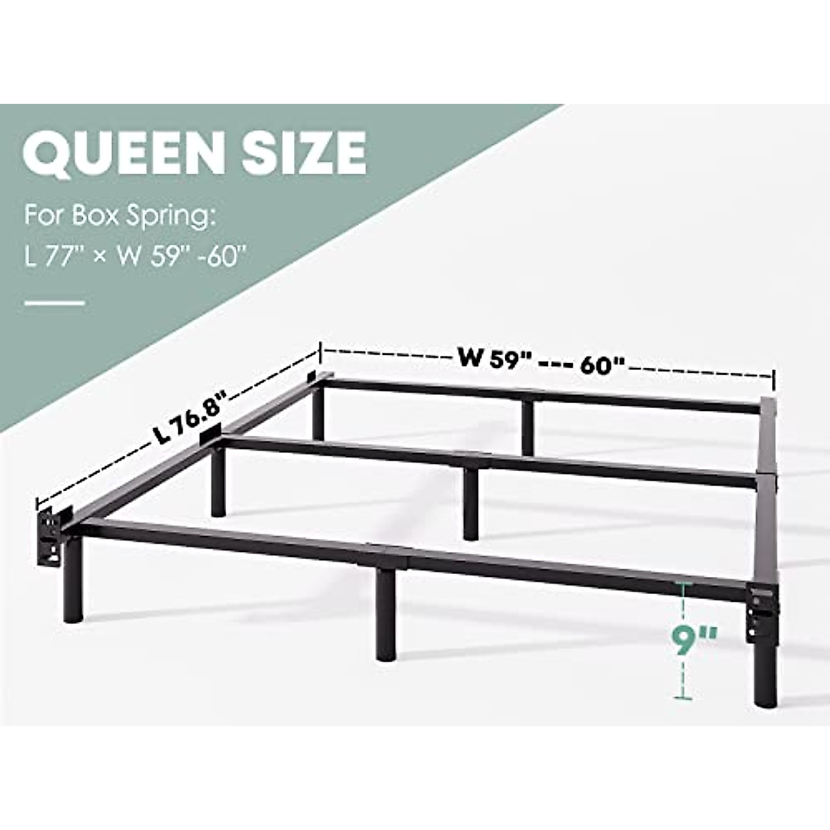 RLDVAY Queen-Bed-Frame, 9 Inch Metal Bed-Frame-Queen for Box Spring, Quick & Easy Assembly, Heavy Duty Queen Size Bed Frame Noise Free, Black