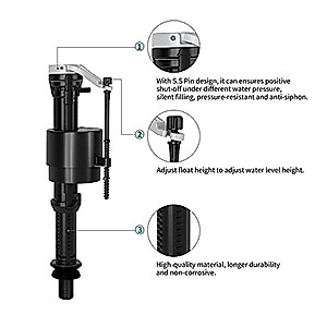 R&T Toilet Fill Valve, Anti Siphon Toilet Tank Replacement Kit, Universal Easy Install Toilet Parts Inside Tank