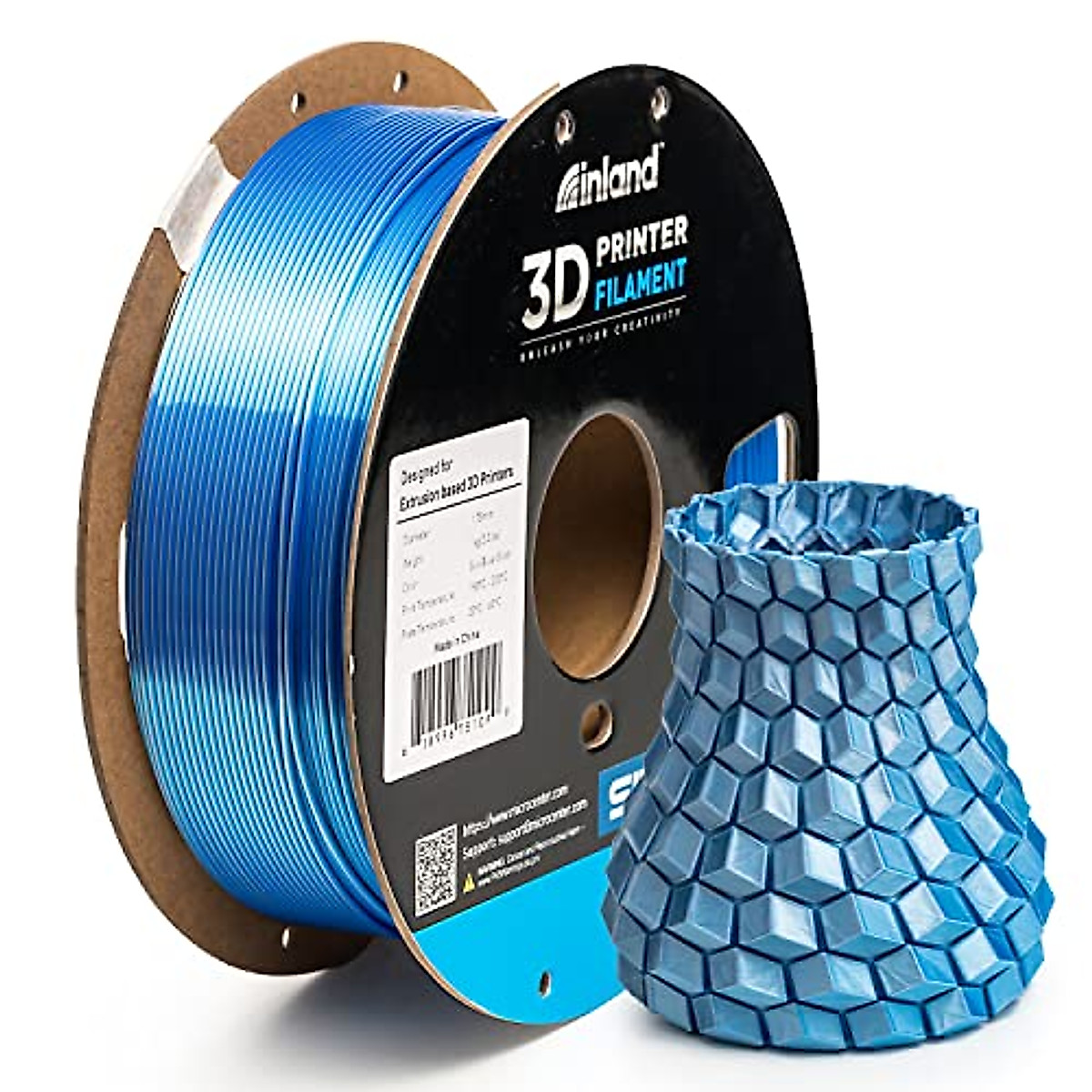 Inland Dual Color Filament - Blue to Silver Color Change Filament - Two Color Silk PLA 3D Printer Filament 1.75mm - Dimensional Accuracy +/- 0.03mm - 1kg Cardboard Spool (2.2 lbs) – FDM/FFF Printers