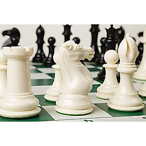 Portable Chess Set , Chess Set Large , Tournament Chess Set , 90% Plastic Filled Chess Pieces and Green Roll-up , Vinyl Chess Board Game (35x35cm)