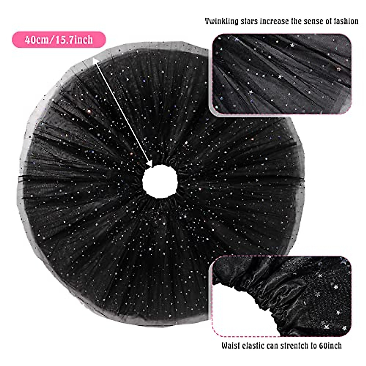 Chalyna 5 Pcs Black Cat Costume Set Girls Cat Costume Long Fur Cat Tail Cat Ears Headband Cat Tail Cat Bow Harlequin Mask with Black Star Tutu Skirt for Halloween Costume Dress up Party