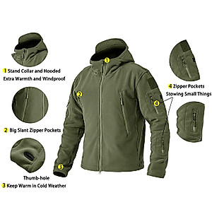 BIYLACLESEN Hunting Fleece Men Heavyweight Polartec Fleece Jacket Tactical Police Fleece Mens Zip Fleece Tall Warm Winter Jacket Army XL