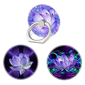 (3 Pack) Mobile Phone Ring Holder Finger Grip,Purple Lotus Flower Cell Phone Stand Collapsible Kickstand Compatible with All Smartphone