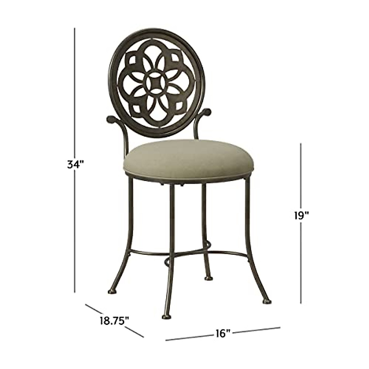 Hillsdale Furniture Marsala Vanity Stool, Gray with Brown highlighting with Cream Fabric