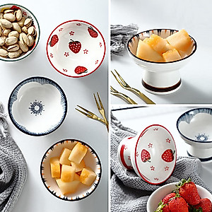 Kelendle Ceramic Footed Bowl Round Pedestal Bowl Decorative Fruit Bowl Holder Dessert Display Stand Serving Fruit Tray for Kitchen Counter Centerpiece Strawberry