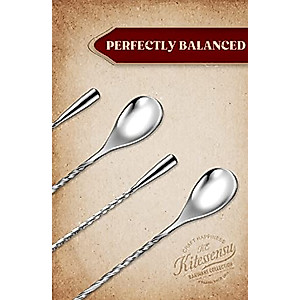KITESSENSU Bar Spoon, 2 Pcs 12 Inches Stainless Steel Cocktail Mixing Spoons With Long Handle, Bartender Bar Stirring spoon for Layering, Stirring, Spiral Pattern