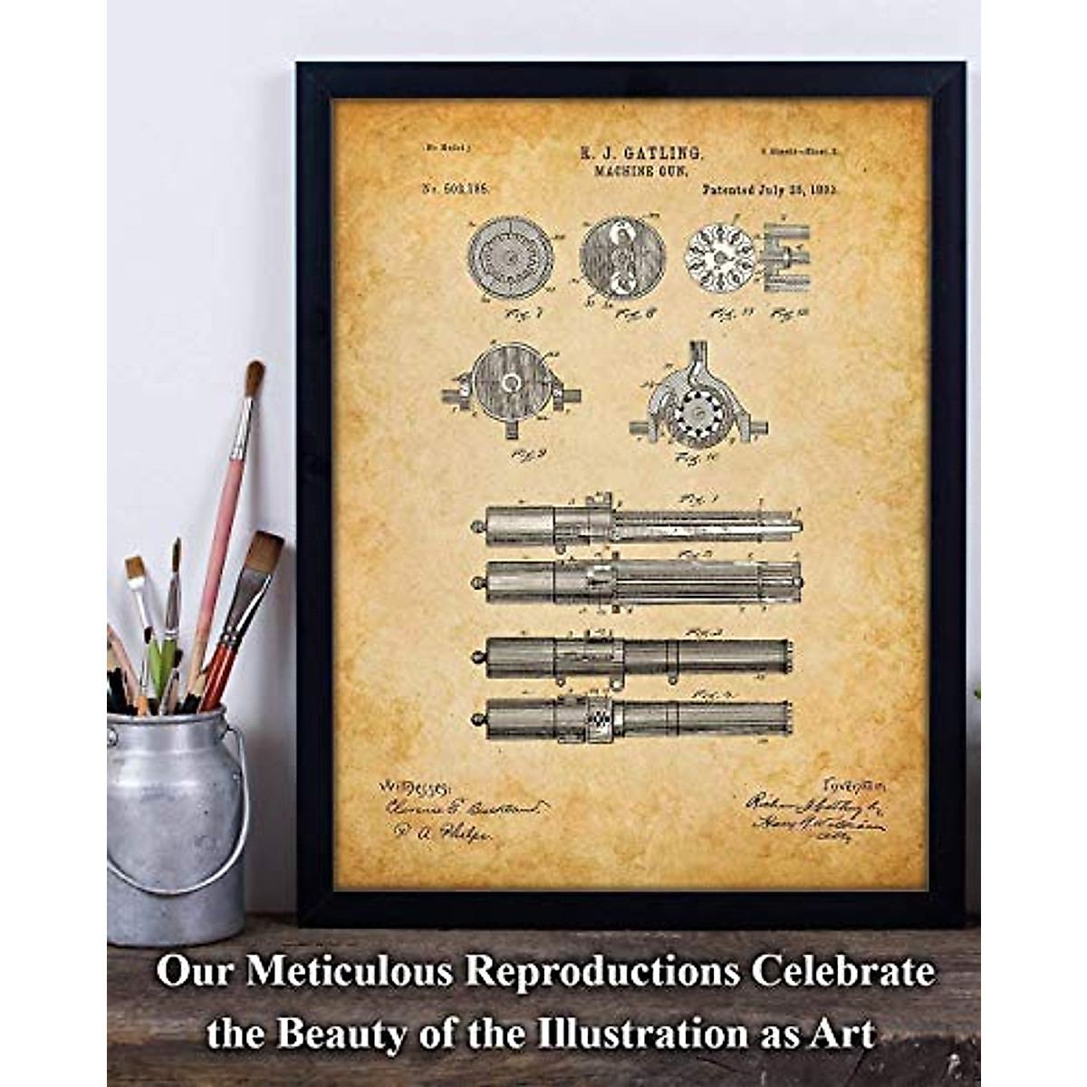 Gatling Machine Gun Patent Print - 11x14 Unframed Patent Print Gun Pictures for Wall - Man Cave Gun Poster Decor - Gift Under $20 for Gun Owners and Firearms Enthusiasts