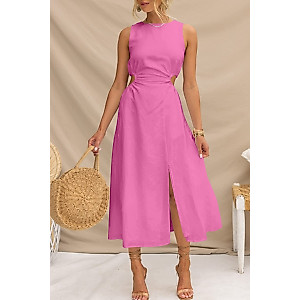 LILLUSORY Womens Ladies Pink Preppy Clothes Midi Dresses Y2k Cute Petite Girls Maxi Dresses