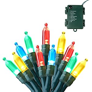 Joiedomi LED Christmas String Lights,50 Count 16.3FT Battery Operated Christmas Tree Fairy Lights with 8 Modes,Multifunction Green Wire for Xmas Decor Party Holiday House,Multicolor