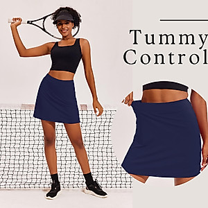 Ekouaer Golf Skirts for Woman with Pockets Silicone Grippers Tennis Skirt Inner Shorts Athletic Pickleball Running Skort,Navy Blue Small