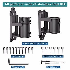 Antsky Patio Umbrella Holder, Stainless Steel Outdoor Umbrella Mount Bracket for Deck Railing, Adjustable Base Width (Fit MAX OD1.95 inch)