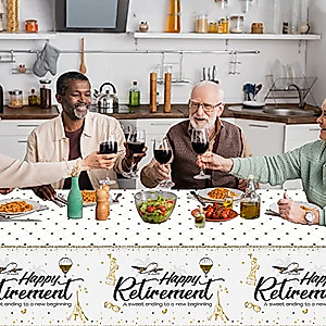 gisgfim Retirement Party Decorations Set of 3 White and Gold Happy Retirement Tablecloth for Retirement Party Supplies Table Cover Table Decorations