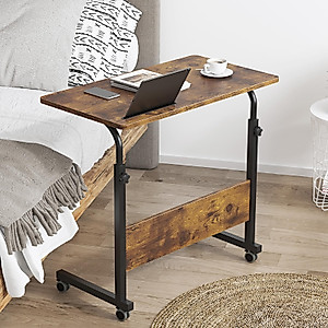 DlandHome Rolling Desk Adjustable Standing Desk, Mobile Side Table 31.4 Inches w/Wheels Adjustable C Table Movable Portable Laptop Computer Stand for Bed Sofa,Retro