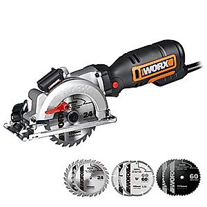 WORX WX427L 6A 4-1/2" Compact Circular Saw, Hand-Held Corded Electric Circular Saw w/Laser Cutting Guide, 6 Saw Blades, Ideal for Wood, Plastic & Metal Cutting