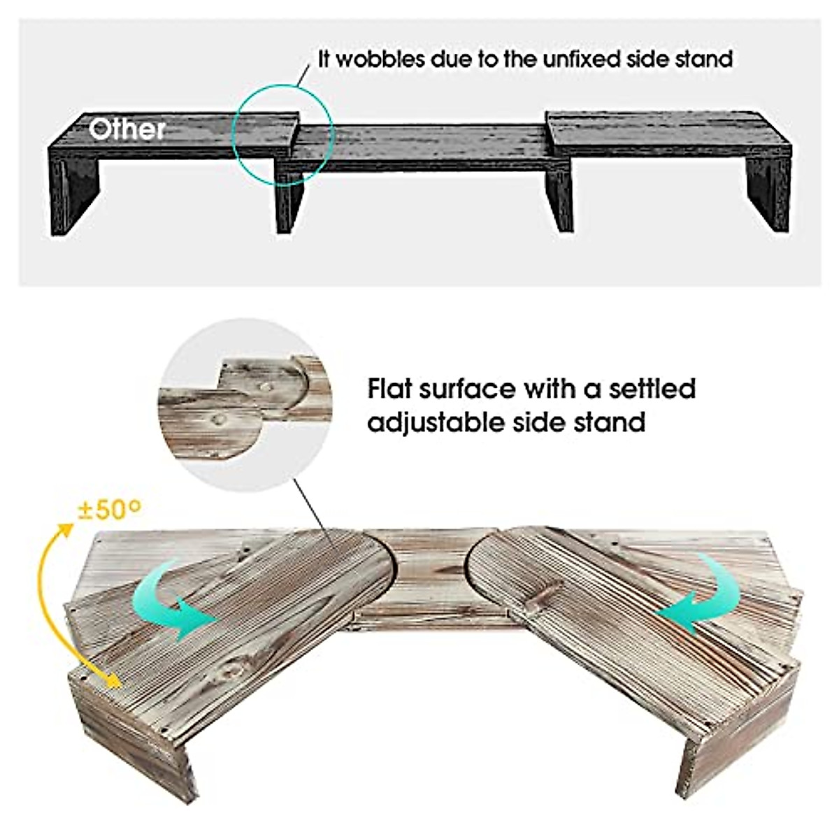 J JACKCUBE DESIGN Rustic Wood Dual Monitor Stand with Adjustable Angle Riser 2 Monitors Office Desk Organizer Computer Table top Screen Shelf for PC TV Laptop - MK547A