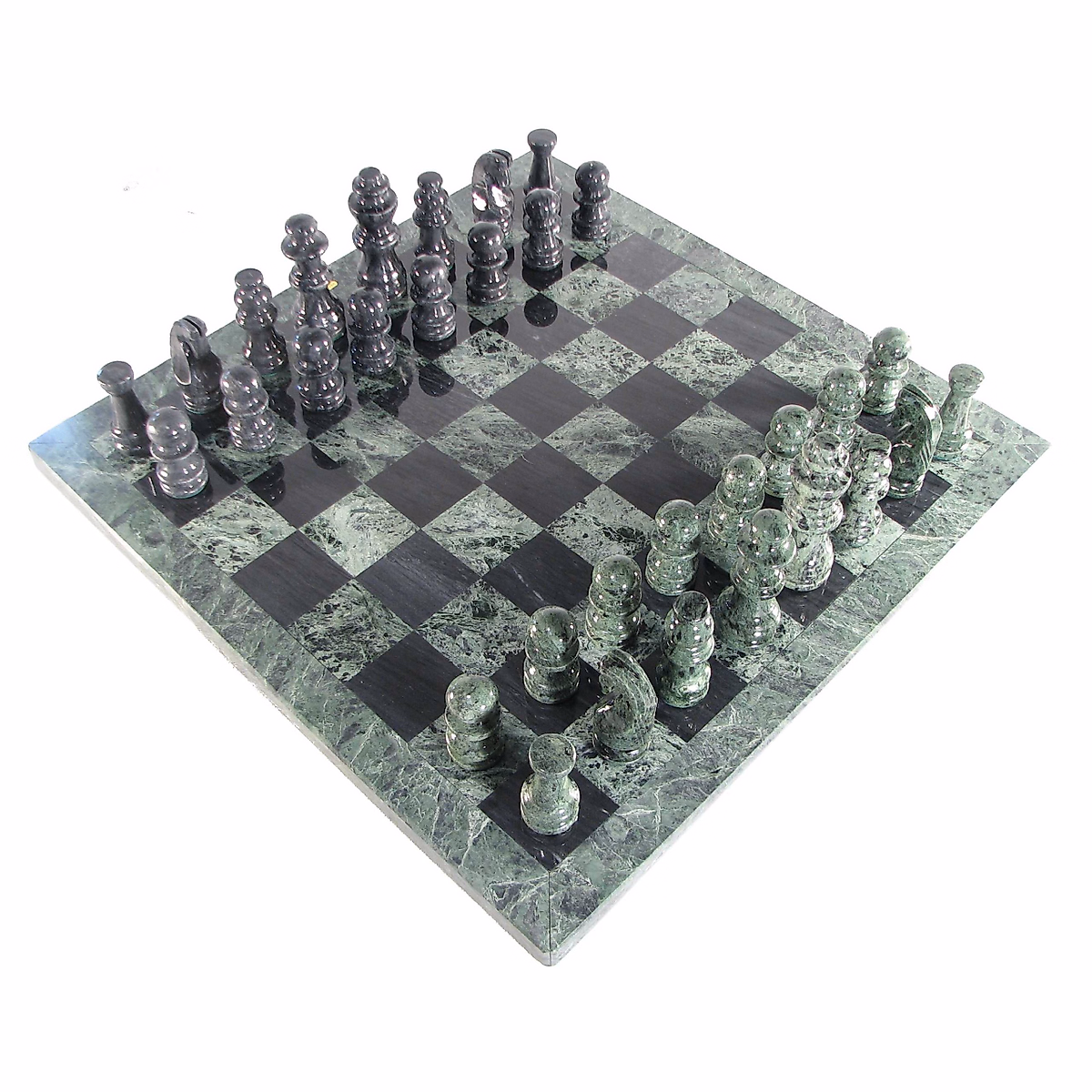 CHH Imports 16 Inch Black and Green Marble Chess Set