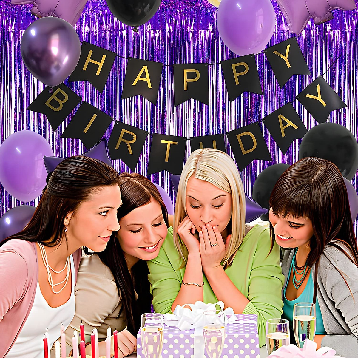 BRAVESHINE Purple Tinsel Foil Fringe Curtains - 2Pcs 3.2x8.2ft Metallic Holidays Photo Backdrop for Birthdays Valentines Bridal Shower Bachelorette Anniversary Engagement Party Supplies