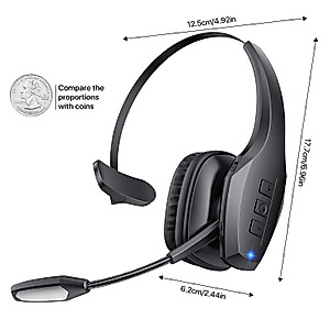Trucker Bluetooth Headset, Wireless Headset with Mic, Bluetooth Headsets with Dual Noise Cancelling Microphone & Mute Button, 55Hrs Working Time PC Headsets for Cell Phones, Computer, Truck Driver