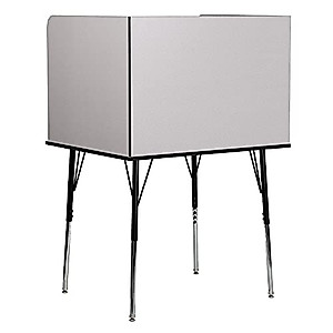 Flash Furniture Study Carrel - Nebula Grey Finish with Top Shelf - Height Adjustable Legs - Wire Management Grommet