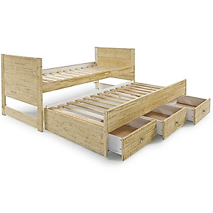 Bedz King All in One Twin Bed with Twin Trundle and 3 Built in Drawers, Weathered Honey