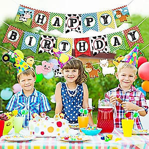 WERNNSAI Farm Animals Birthday Banner - Happy Birthday Banner with Tractor Barnyard Bunting Garland for Kids Boys Girls Farm Theme Party Decorations Supplies