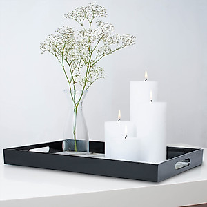 Bowmani Large Ottoman Tray Set - Faux Marble Coffee Table Tray with Black Accents, 18 x 12 Inches