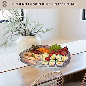 Simply InStyle Appetizer Serving Tray on Ice with Lid, 3 Layers 15 Inch Party Platter with 4 Compartments for Shrimp, Fruits, Salads, Sushi, Dips and Desserts, Clear,green