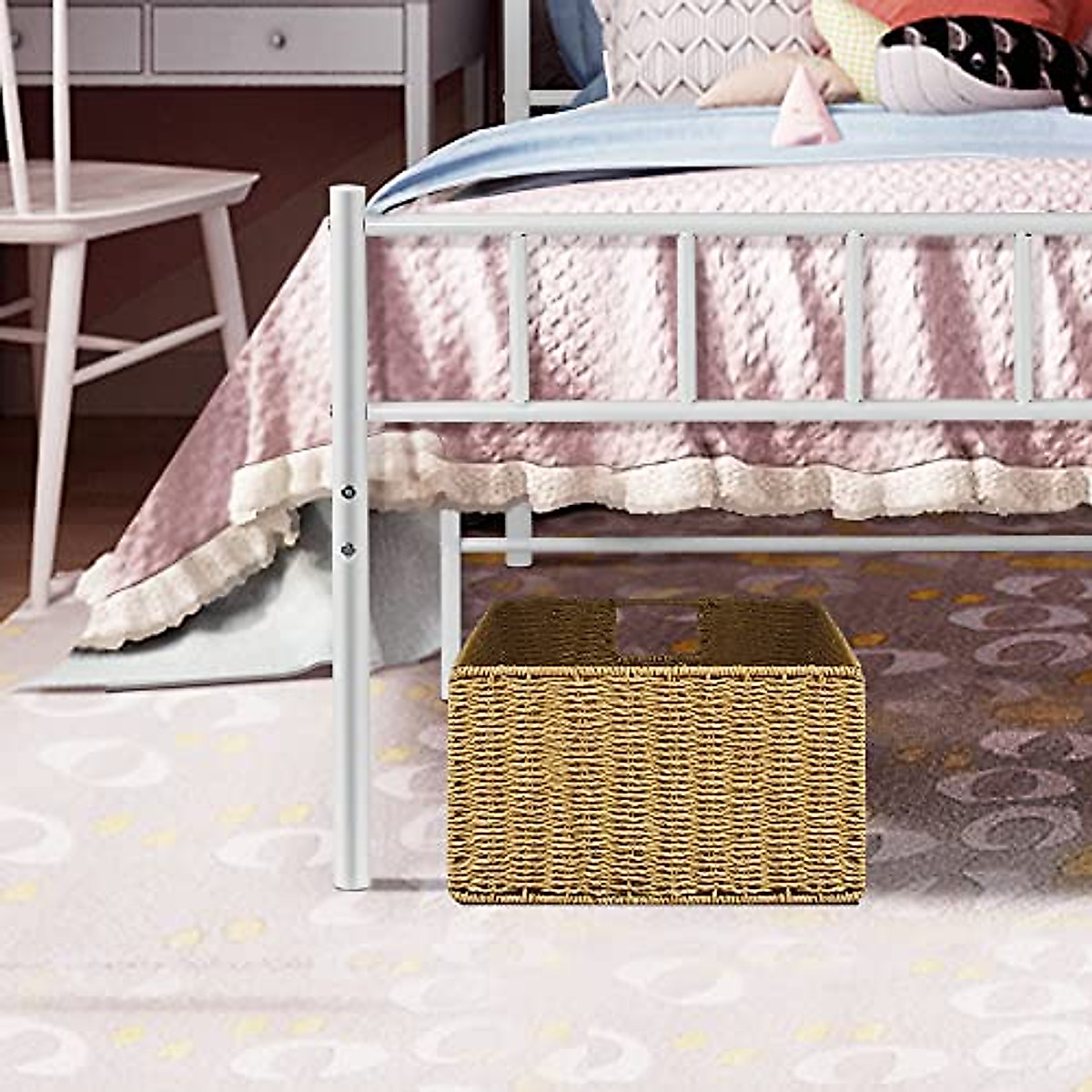 4 EVER WINNER Twin Metal Bed Frames, 14 Inch Twin Bed Frames with Headboard and Footboard, Platform Bed Frame with Storage, No Box Spring Needed, Mattress Foundation, Easy Assembly. White