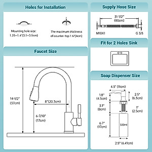DAYONE Kitchen Fuacet with Soap Dispenser Brushed Nickel, 3 Modes Stainless Steel for 1/2 Holes Kitchen Sink, 360° Single Handle High Arc Sink Faucet with Pull Down Sprayer, DAY-CR0014