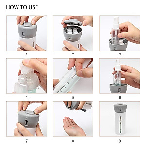 CHIVENIDO 4 in 1 Travel Dispenser, 2 Pack Travel Shampoo and Conditioner Dispenser, Refillable Travel Bottles for Toiletries, Muti Pump Bottle Toiletry Bottles for Traveling