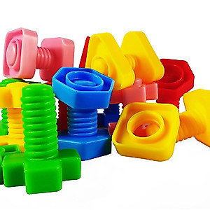 Jumbo Nuts and Bolts for Toddlers - 40 Pcs Screw Toys for Toddlers 1-3 - Occupational Therapy Toys with Storage Tote and Book - Shape Sorter Fine Motor Toys - Manipulatives for Preschoolers